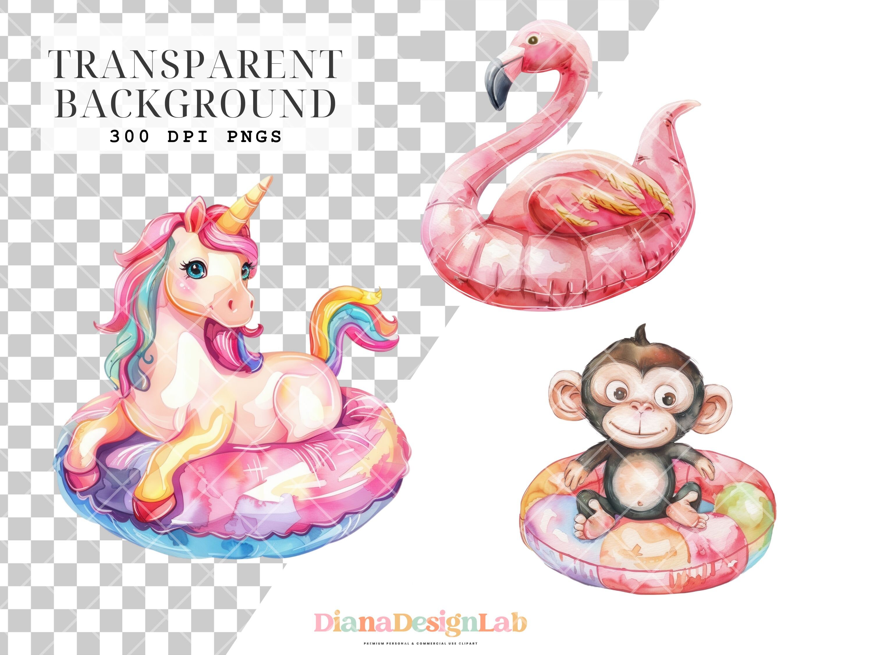 Animals in a Pool Party Clipart, Beach, Summer Elephant, Summer Safari ...