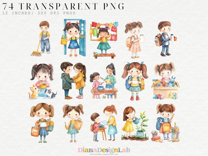 School Duties Clipart, Teacher, Daily Routine, Housekeeping, Digital ...