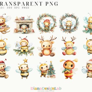 Christmas Bee Clipart, Xmas Honey Bee, Junk Journal, Digital Images ...