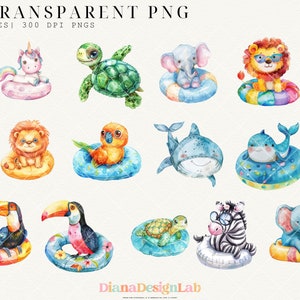 Animals in a Pool Party Clipart, Beach, Summer Elephant, Summer Safari ...