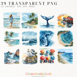 Sea View Clipart, Paper Craft, Digital Download, Landscape Summer Beach ...