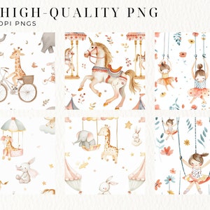 Circus Watercolor Clipart, Seamless Pattern, Colorfull Nursery Decor ...