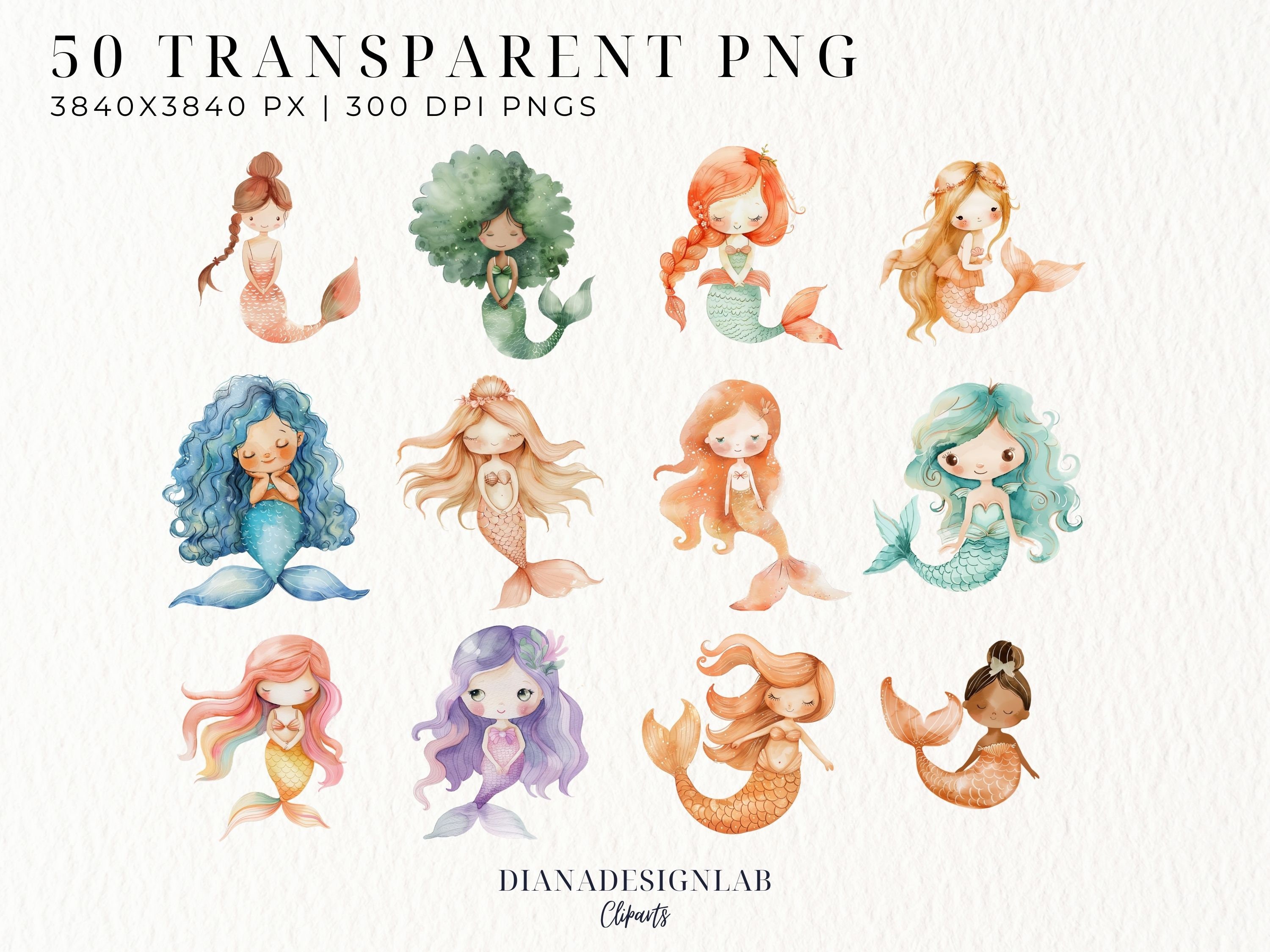 Mermaid Clipart Bundle, Junk Journal Png Bundle, Black Mermaid, Sea ...