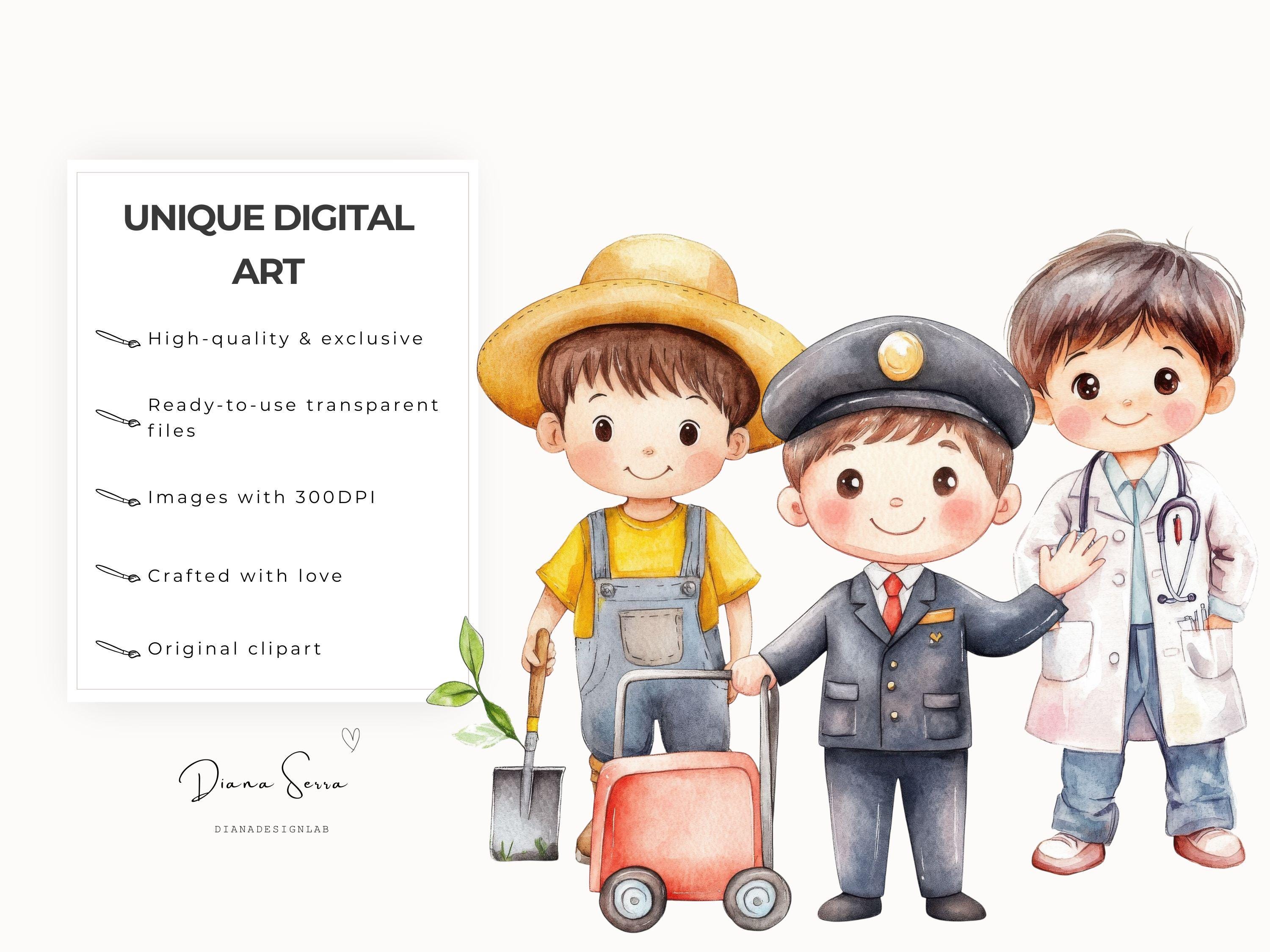 Professions Clipart Commercial, Boys Kids Graphic, Watercolor ...