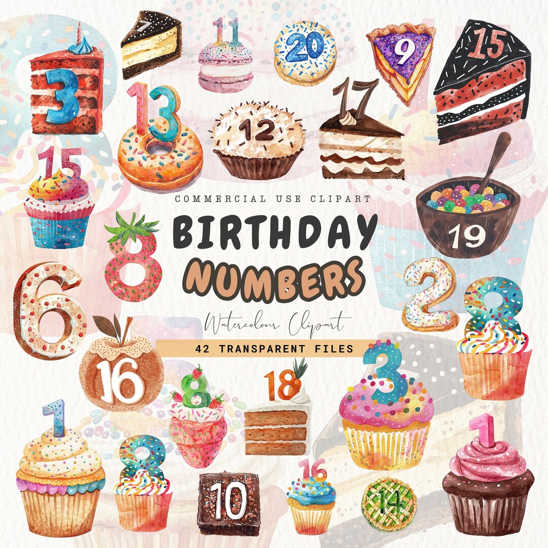 Birthday Numbers Clipart, Cupcakes, Cakes, Digital, Numbers Sticker ...