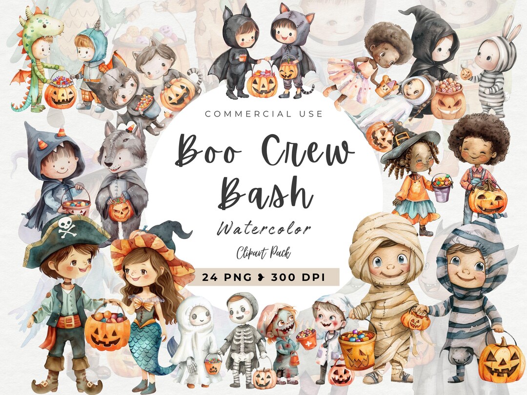 Cute Halloween Watercolor Clipart, Spooky Halloween, Witch, Ghost, Kids ...