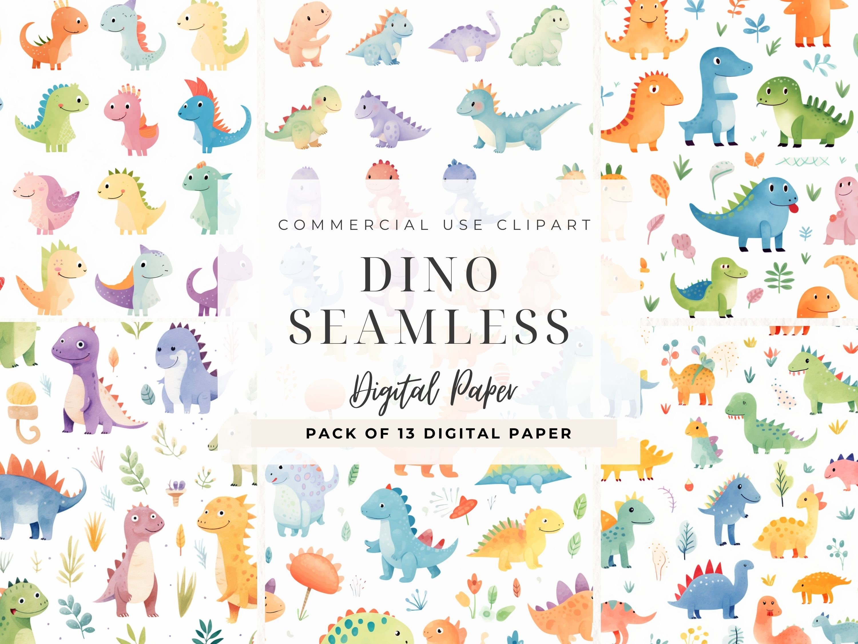 Dino Digital Papers, Dinosaur Clipart, Scrap Papers, Seamless ...