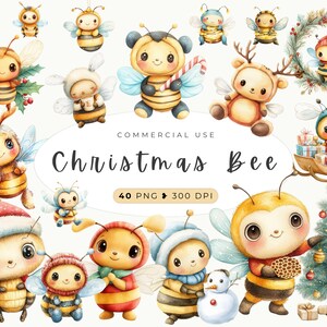 Christmas Bee Clipart, Xmas Honey Bee, Junk Journal, Digital Images ...