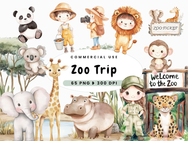 Zoo Baby Shower Clipart, Cute Animal Graphics, Digital Download for ...
