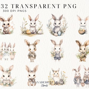 Watercolor Easter Bunny Clipart, Spring Clip Art, Holiday Cards, Easter ...