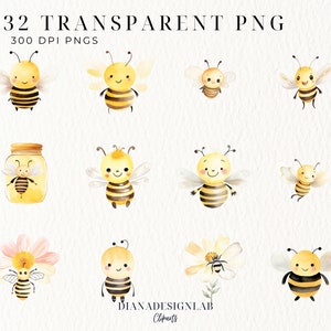 Watercolor Cute Bee Clipart, Bees Clip Art, Cute Animals, Bee Art ...