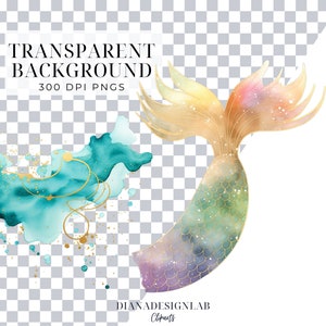 Watercolor Mermaid Tail Clipart, Instant Download, Pastel Mermaid ...