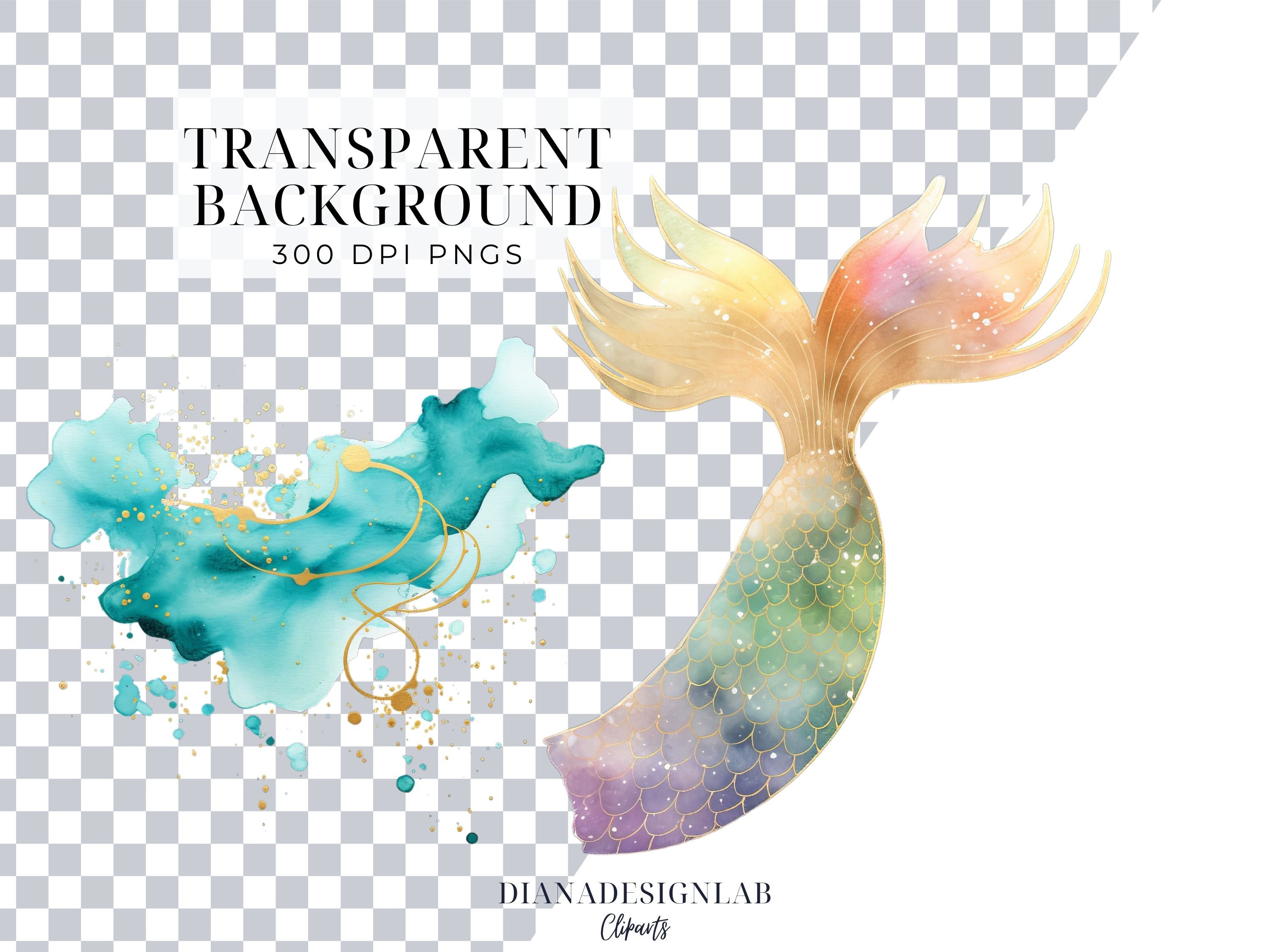 Watercolor Mermaid Tail Clipart Instant Download Pastel - Etsy