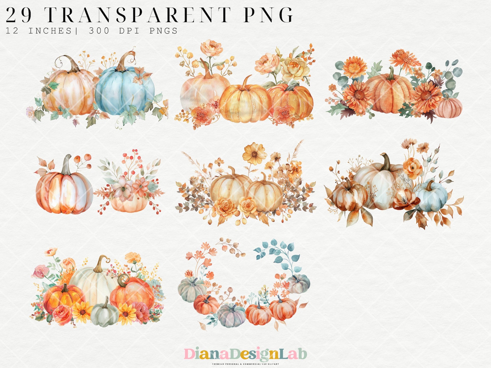 Pumpkins and Flowers Watercolor Autumn Clipart, Pumpkin Bouquets ...