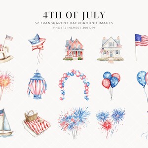 4th of July Clipart, Watercolor Independence Day Graphics, Patriotic ...