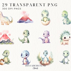 Baby Dinosaur Watercolor Clipart, Nursery Decor, Baby Shower, Cute Dino ...