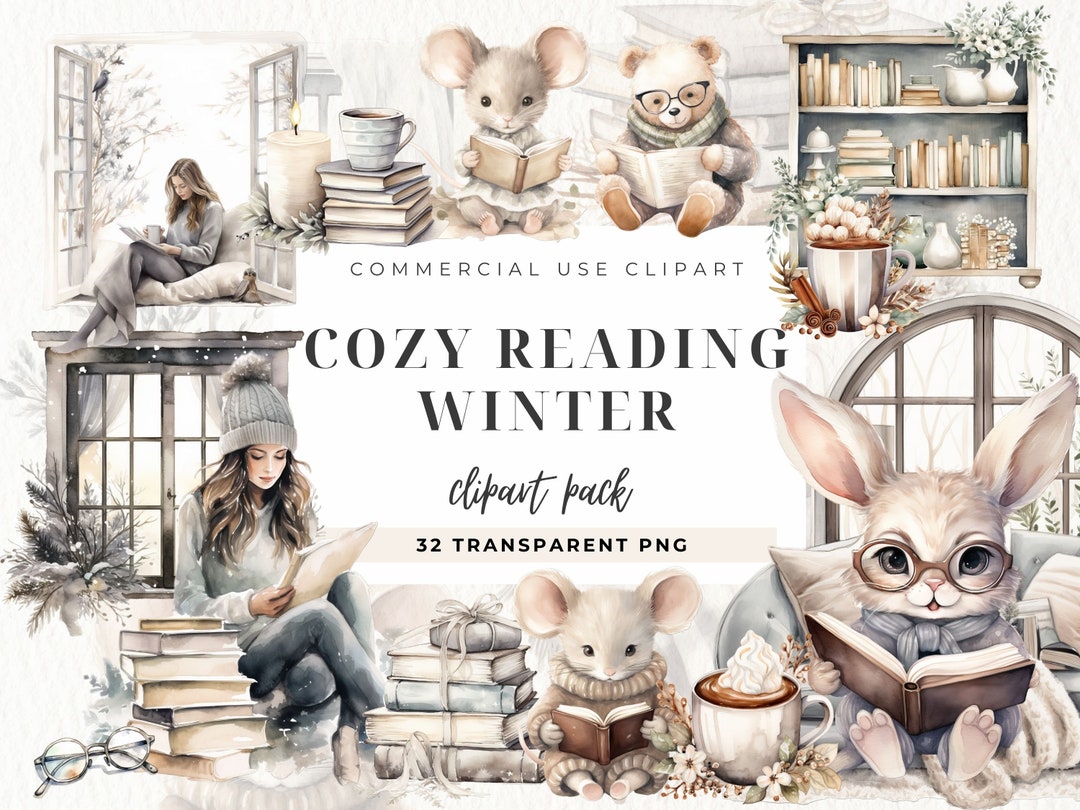 Winter Reading Clipart, Winter Clip Art, Cozy Reading Nook, Cozy Fall ...