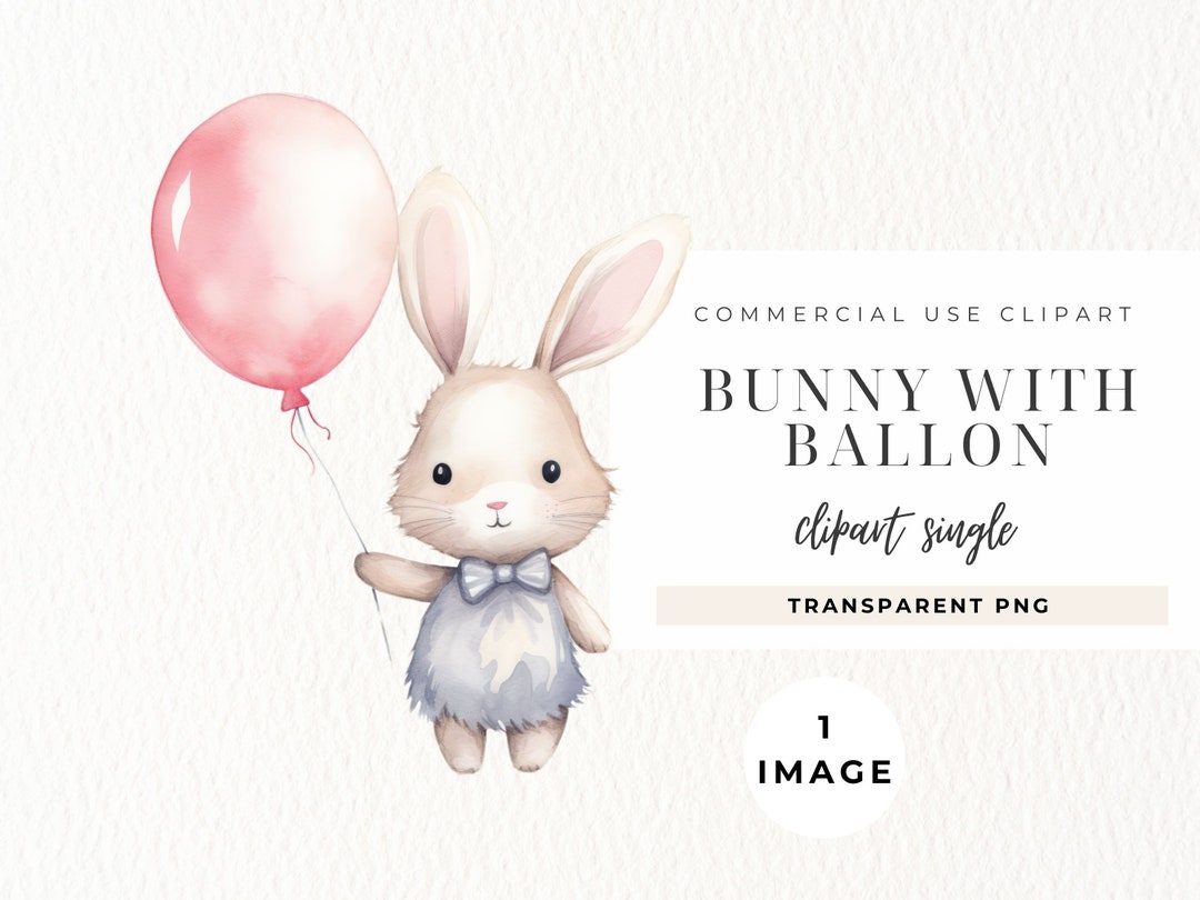 Cute Baby Bunny Clipart, SINGLE IMAGE, Birthday Bunnies Holding Balloon ...