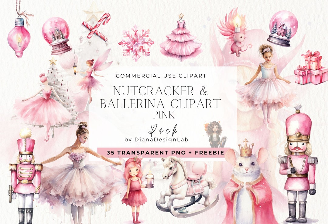 Nutcracker Christmas Clipart, Pink Watercolour Christmas PNG, Pink Xmas ...