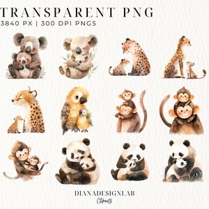 Mother Safari Animal Clipart, Safari Family Clip Art, Mothers Day, Baby ...