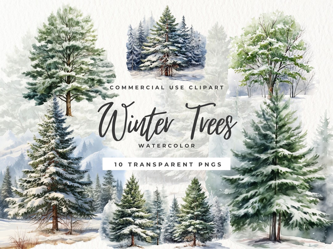 Watercolor Winter Garden Clipart, Winter Trees PNG, Christmas Clip Art ...