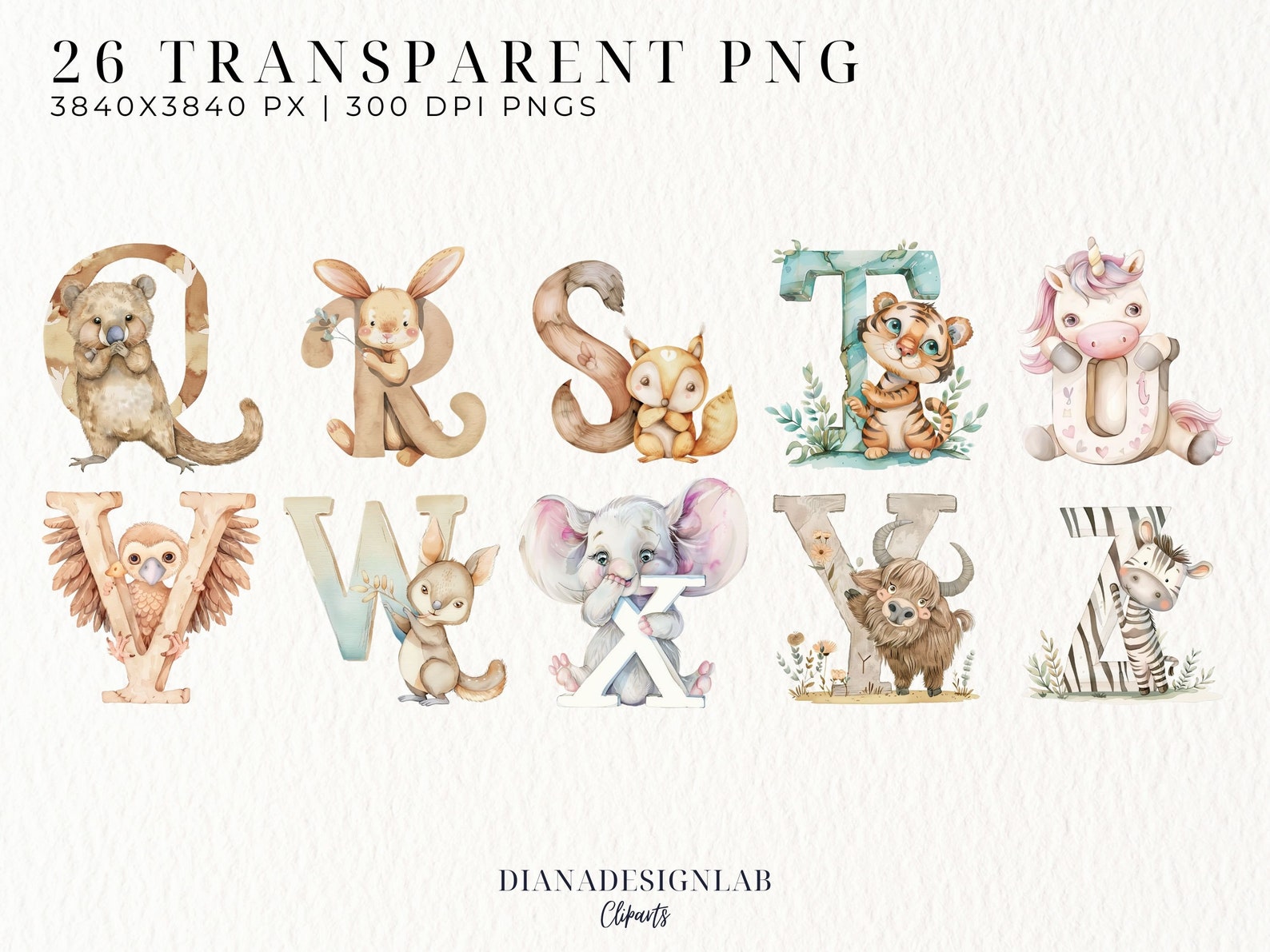 Watercolor Animal Alphabet Clipart, Commercial Use, Instant Download ...