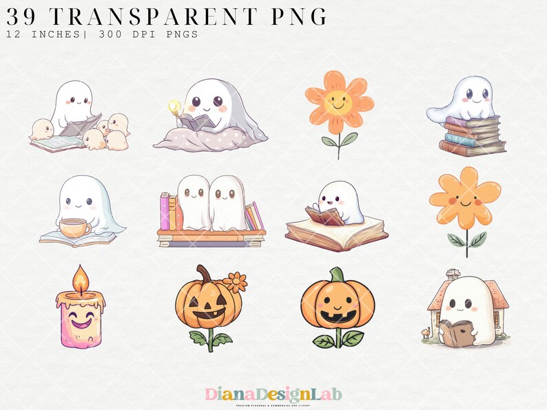 Bookish Ghost Clipart, Instant Download, Halloween Png, Svg, Designs ...