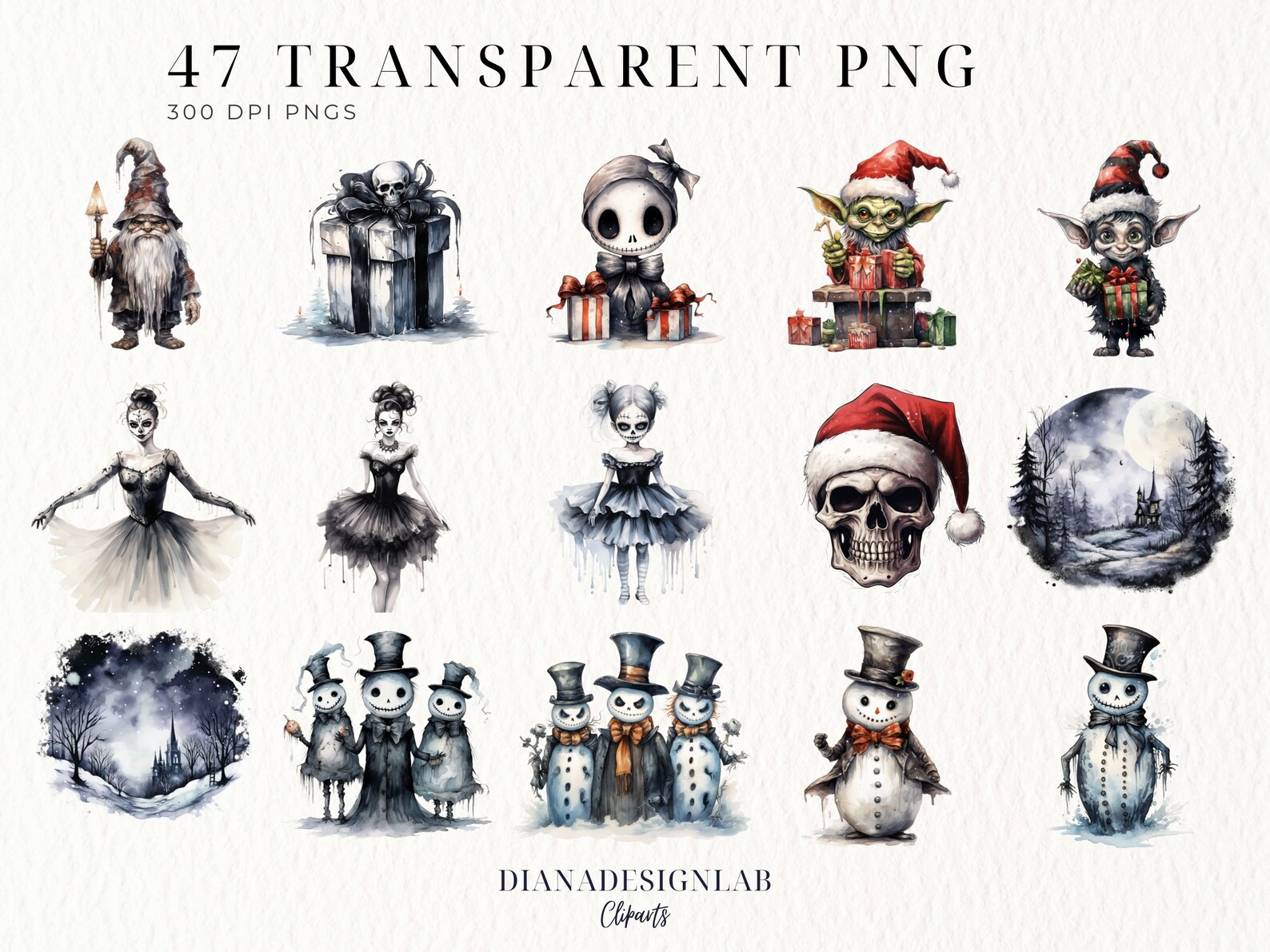 Creepy Christmas Clipart, Winter Holiday Png, Goth Christmas Clipart ...
