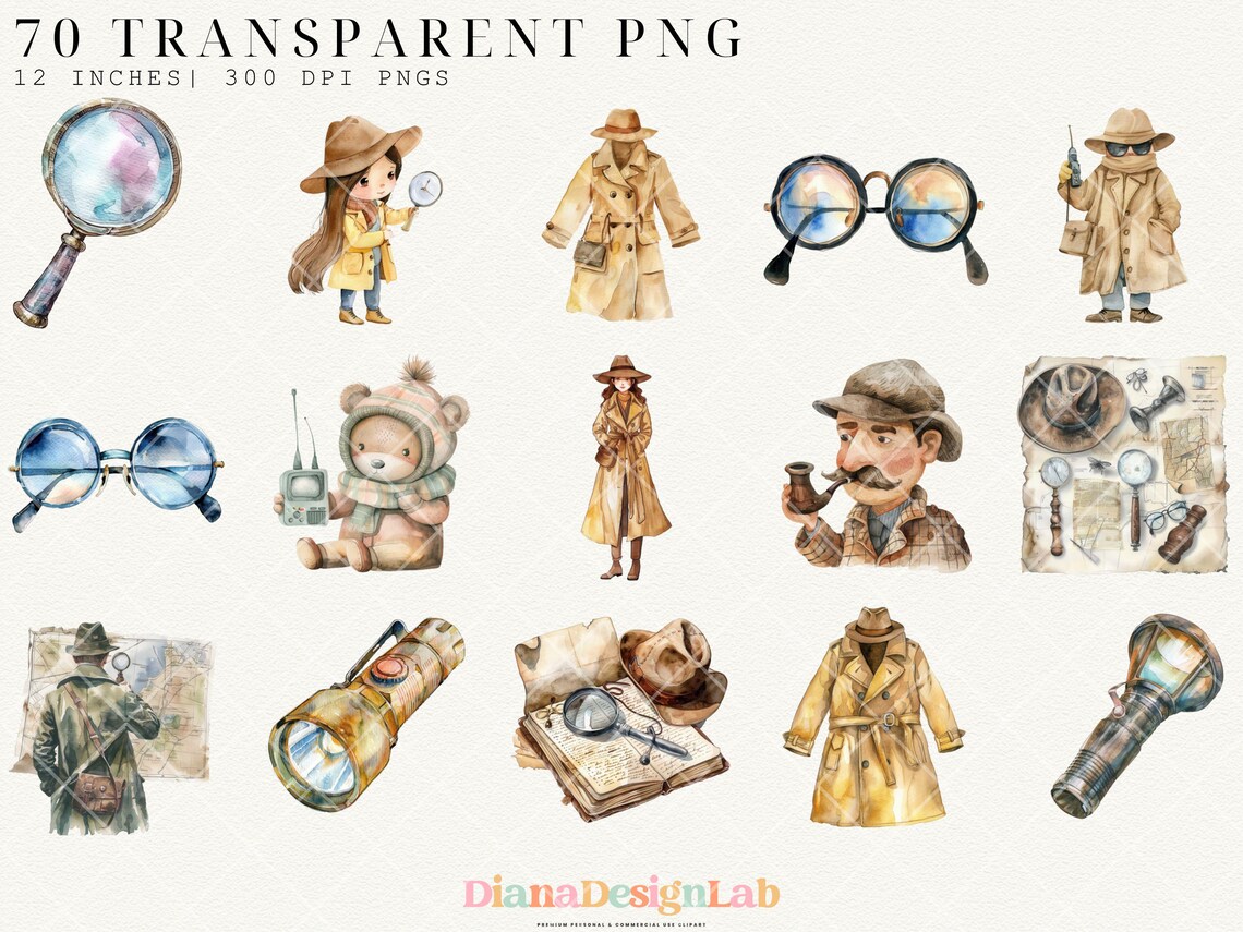 Watercolor Detective Clipart, Detective Graphics, Private Investigator ...