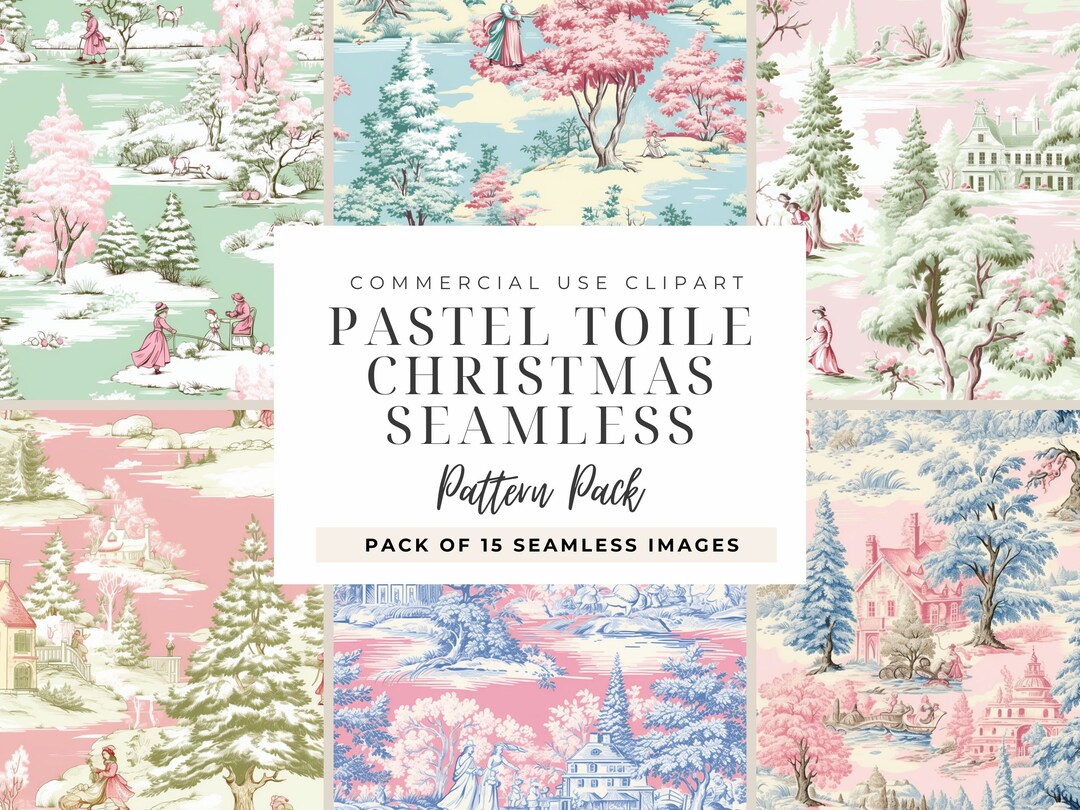 Christmas Toile Digital Paper, Christmas Chinoiserie Inspired Pastel ...