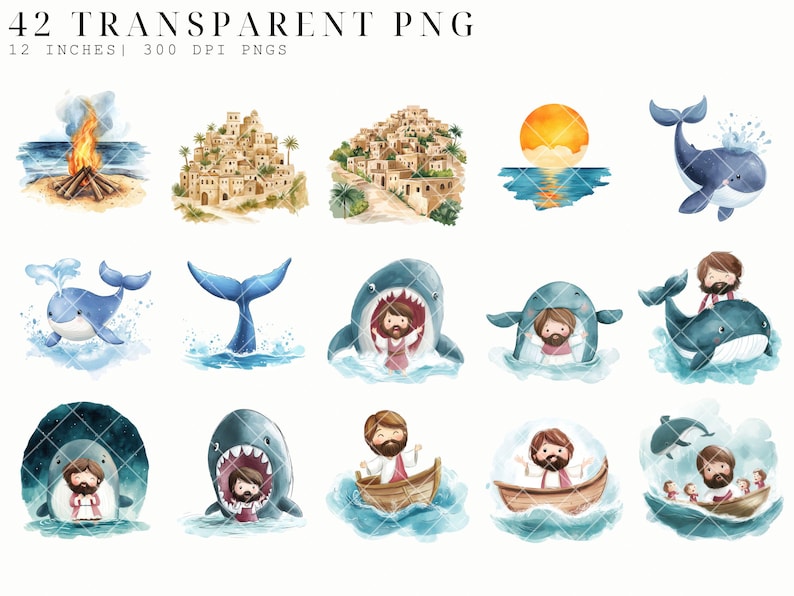 Jonah and the Whale Clipart, Bible Stories, Book of Jonah, Commercial ...
