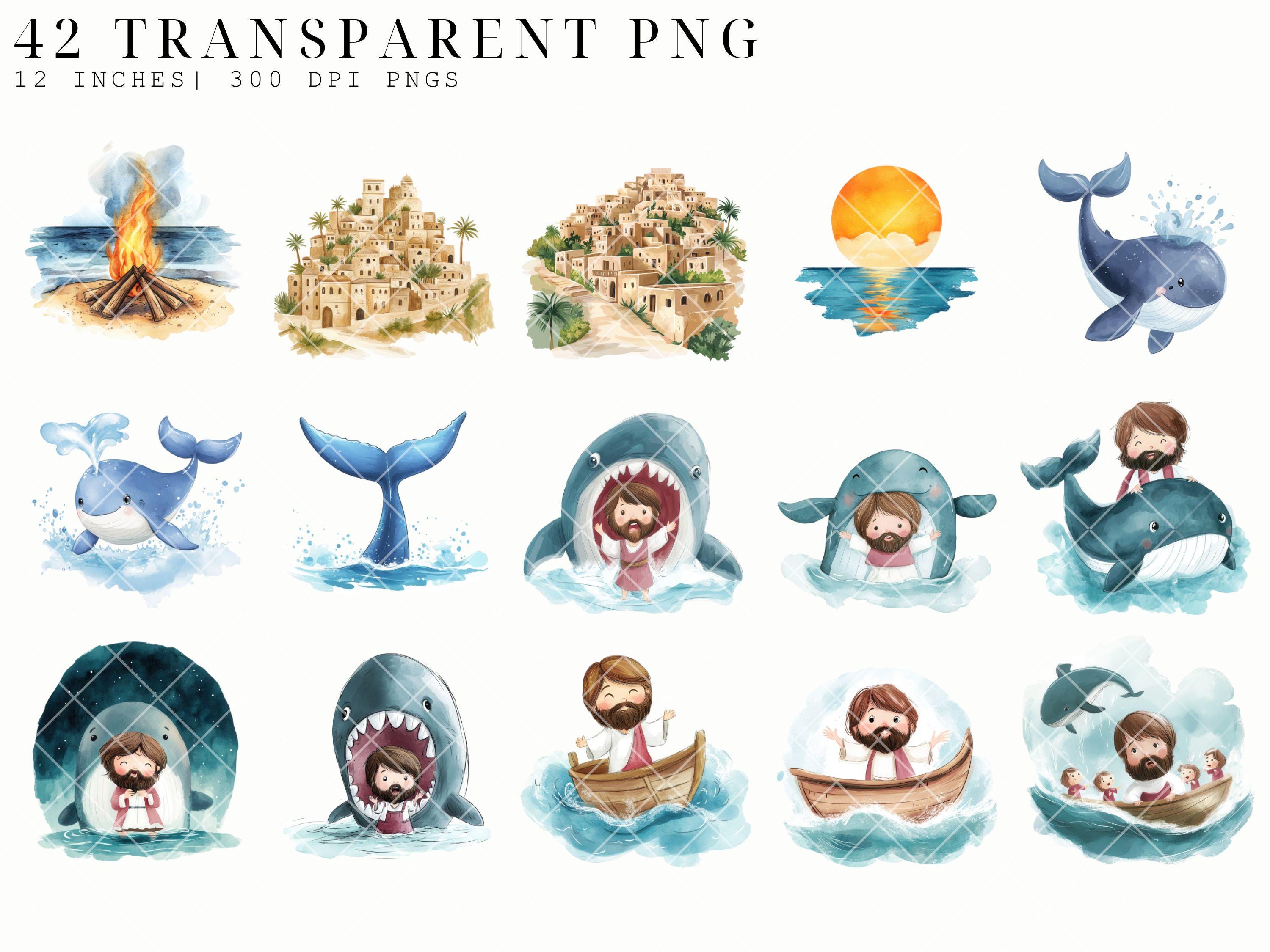 Jonah and the Whale Clipart, Bible Stories, Book of Jonah, Commercial ...