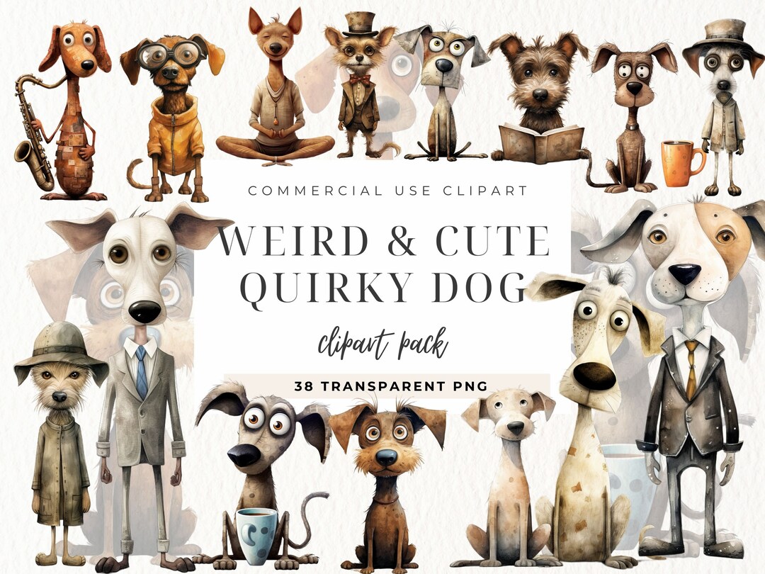 Quirky Dog Clipart, Commercial Use, Whimsical Dog Clipart, Cute Dog ...