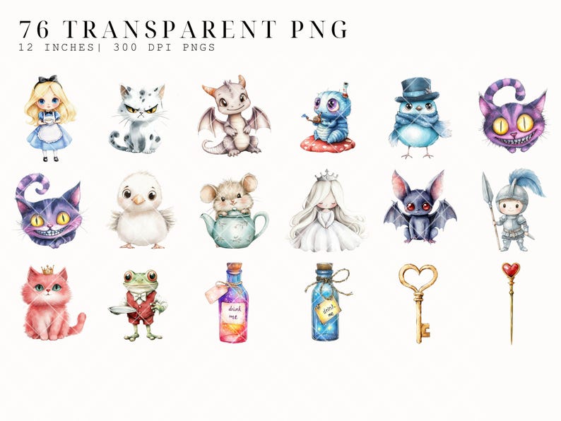 Alice in Wonderland Clipart Watercolor, Tea Party Decor, Whimsicall ...