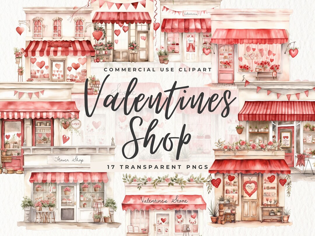 Valentines Shop Clipart, Coffee Shop Clipart, Romantic Clipart, Love ...