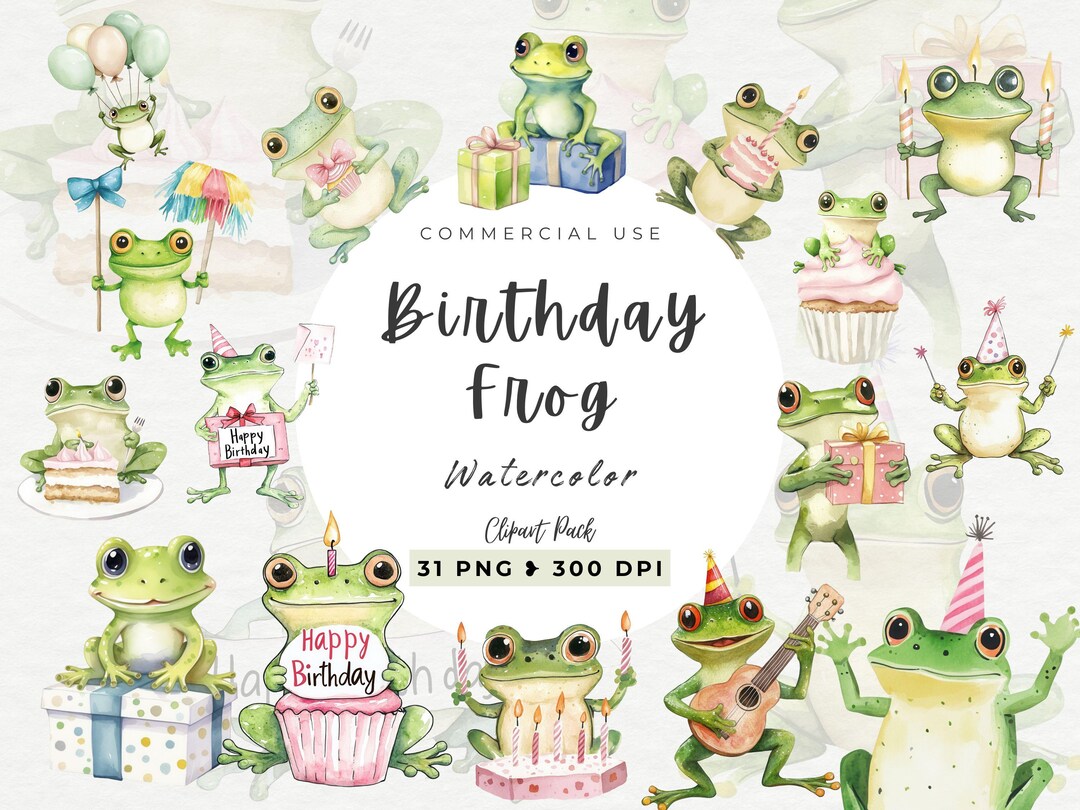 Frog Birthday Clipart, Digital Clipart Scrapbooking, Cute Frog, Wetland ...