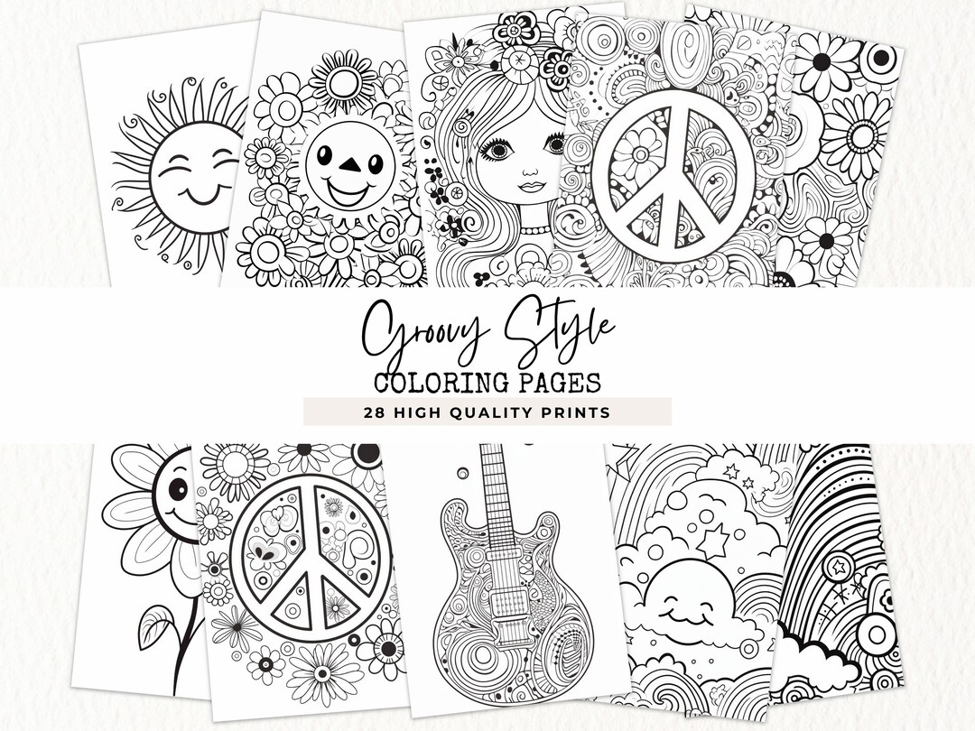 Groovy Retro Coloring Pages, Instant Download, Printable Coloring ...