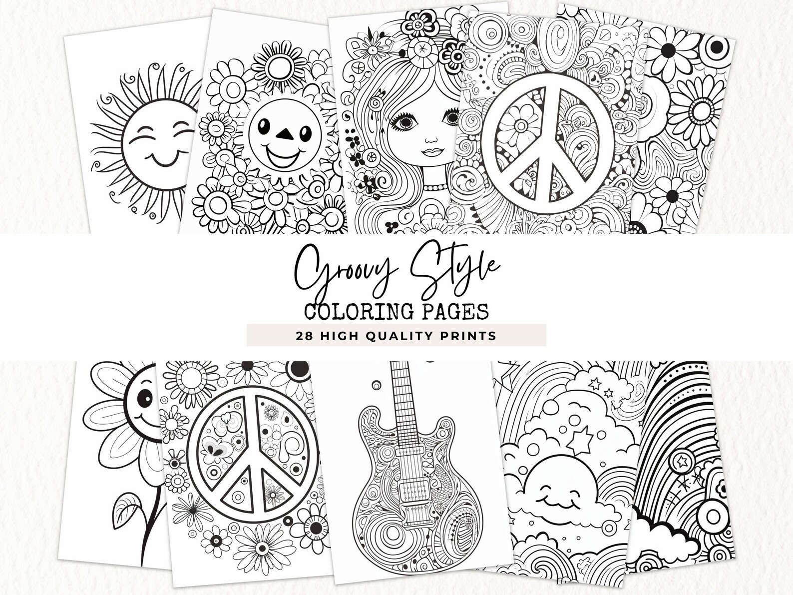 Groovy Retro Coloring Pages, Instant Download, Printable Coloring ...