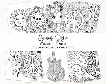 37 Groovy Retro Doodle Coloring Pages, Instant Download, Printable ...