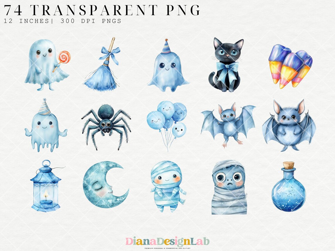 Blue Ghost Clipart, Halloween Clipart, Party Decor, Blue Pumpkin Clip ...