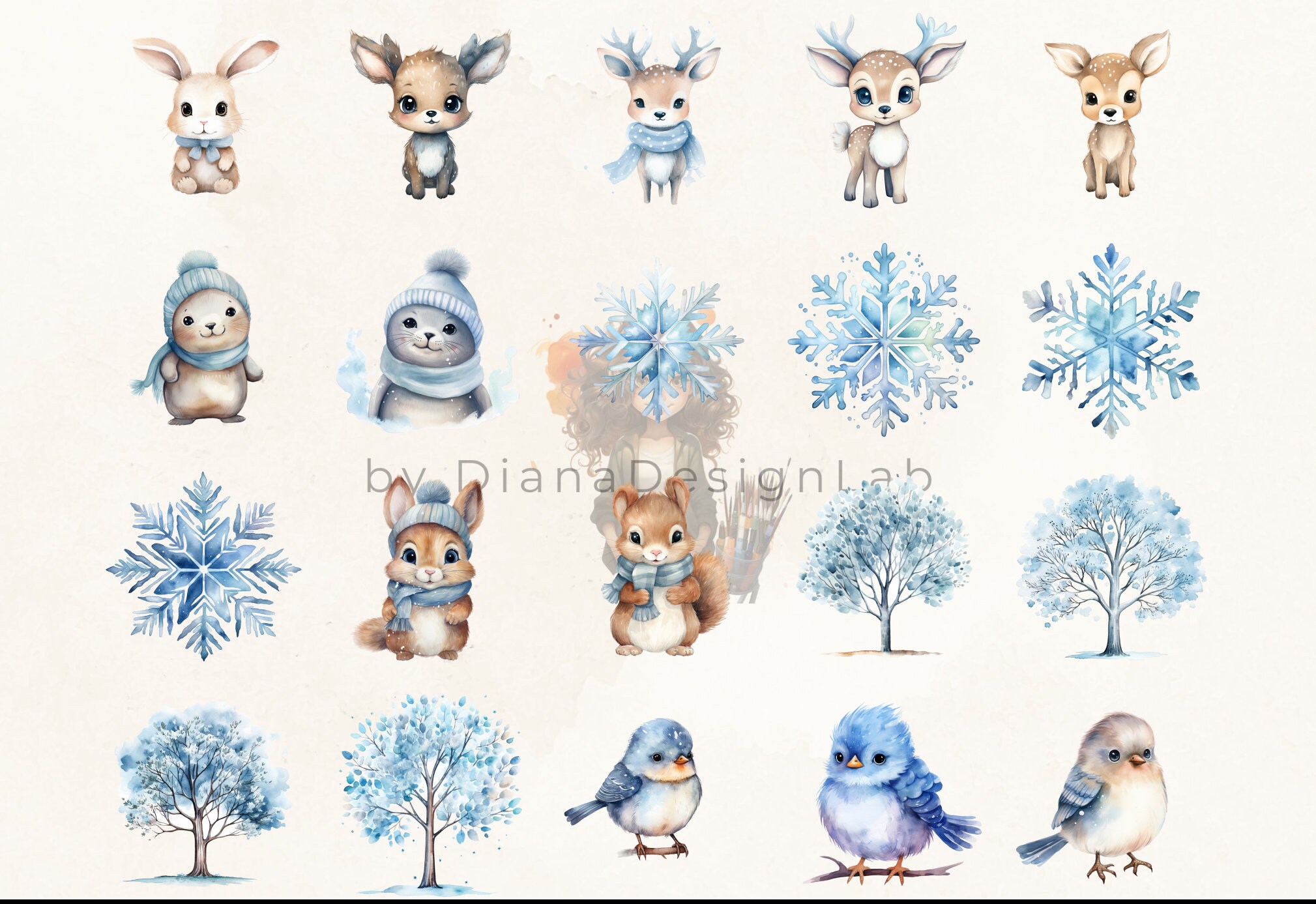 Winter Wonderland Clipart Bundle, Watercolor Winter Wonderland Baby ...