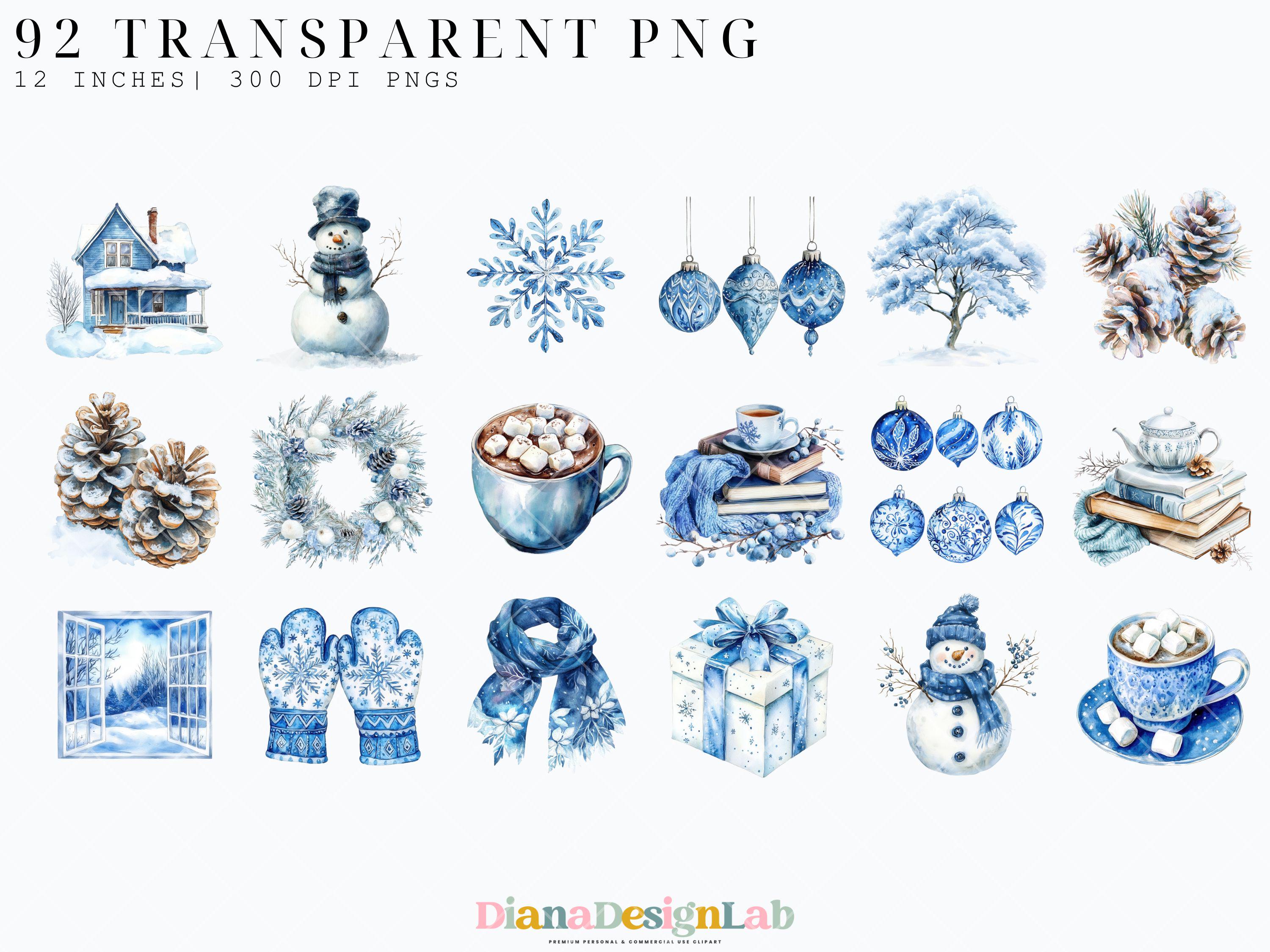 Winter Watercolor Clipart, Hello Winter, Merry Christmas, Cozy Blue ...
