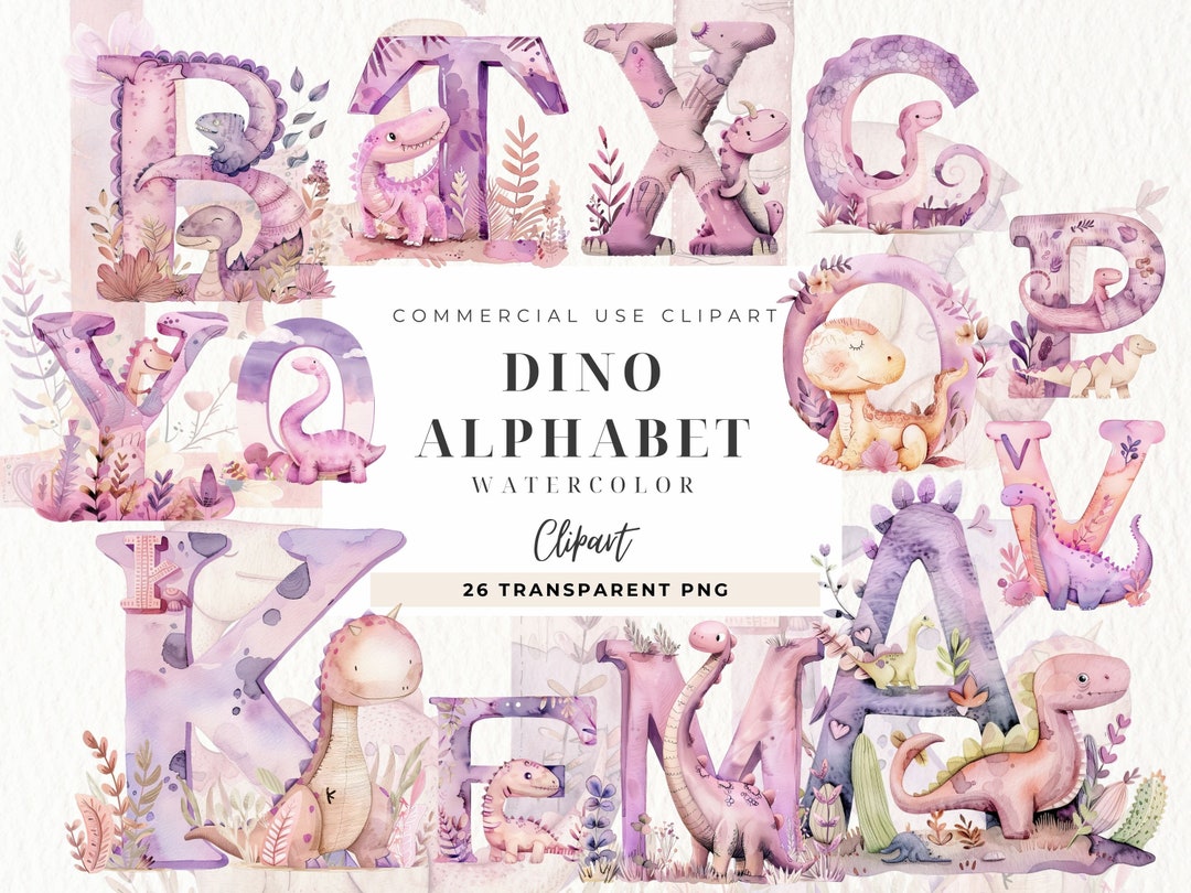 Dino Alphabet Clipart, Dinosaur Kids Alphabet, Girl Pink Sublimation ...