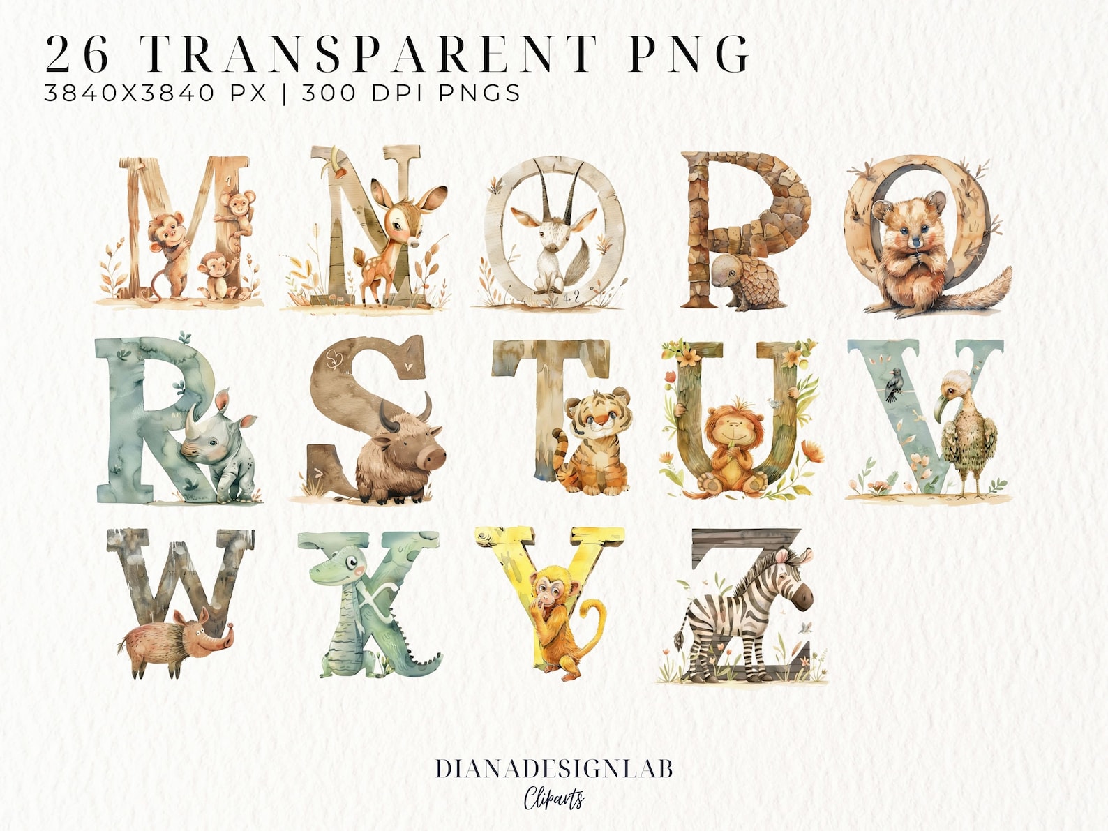 Safari Alphabet Clipart, Alphabet Letters Bundle, Jungle Animals ...