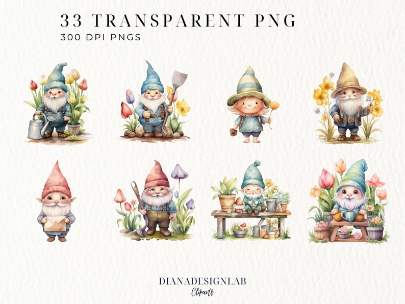 Spring Gnome Clipart, Cute Floral Gnome Clip Art, Commercial Use ...