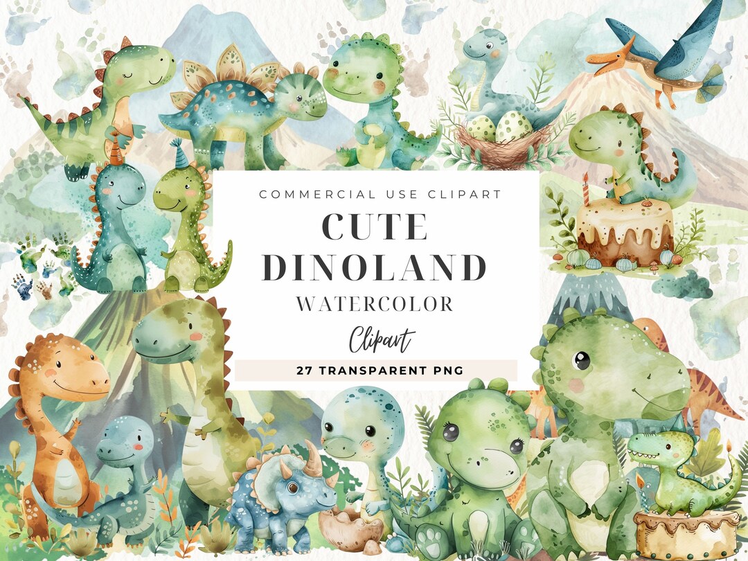 Baby Dino Watercolor Clipart, Nursery Decor, Baby Shower, Cute Dinosaur ...