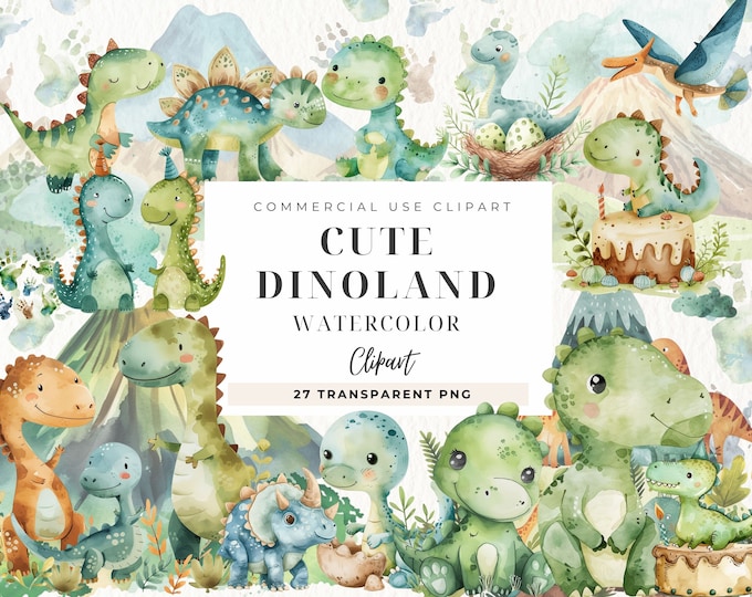 Baby Trex Clip Art. Watercolor PNG Image. Dinosaur Graphic. Baby Shower ...