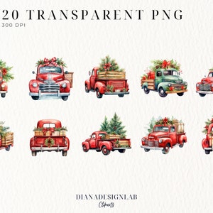 Watercolor Christmas Truck Clipart, Vintage Truck, New Year Decoration ...