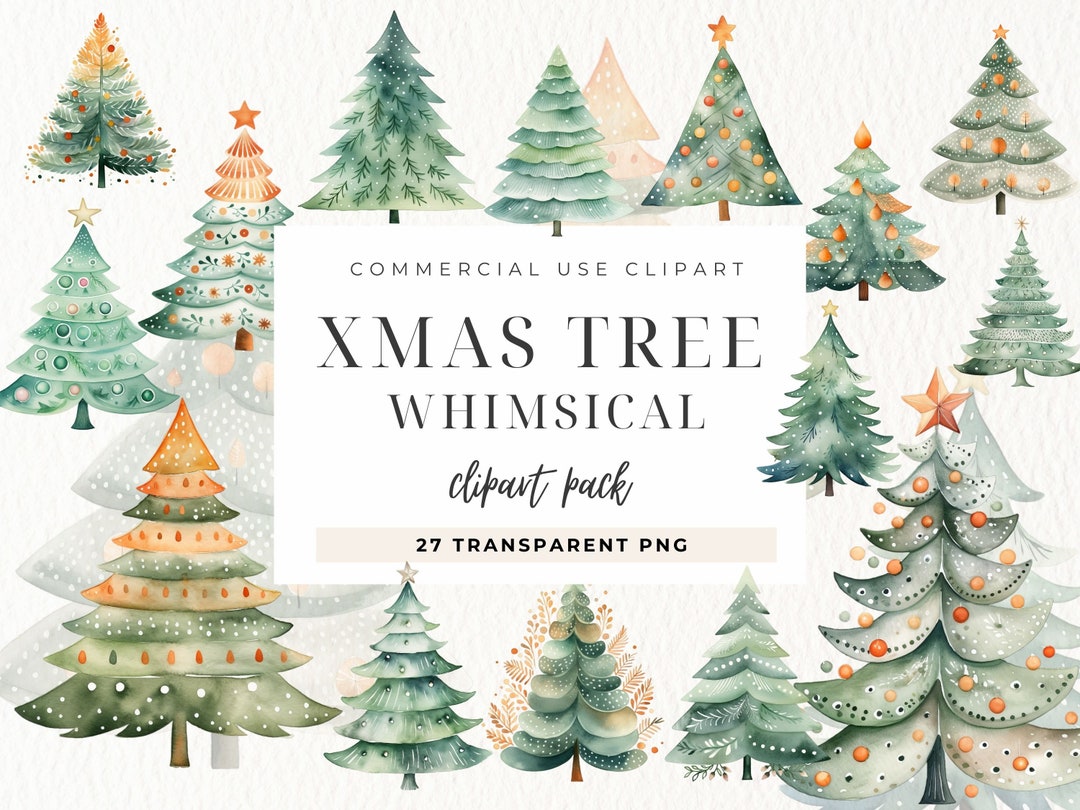Whimsical Christmas Tree Clipart, Png Xmas, Christmas Tree, Holiday ...
