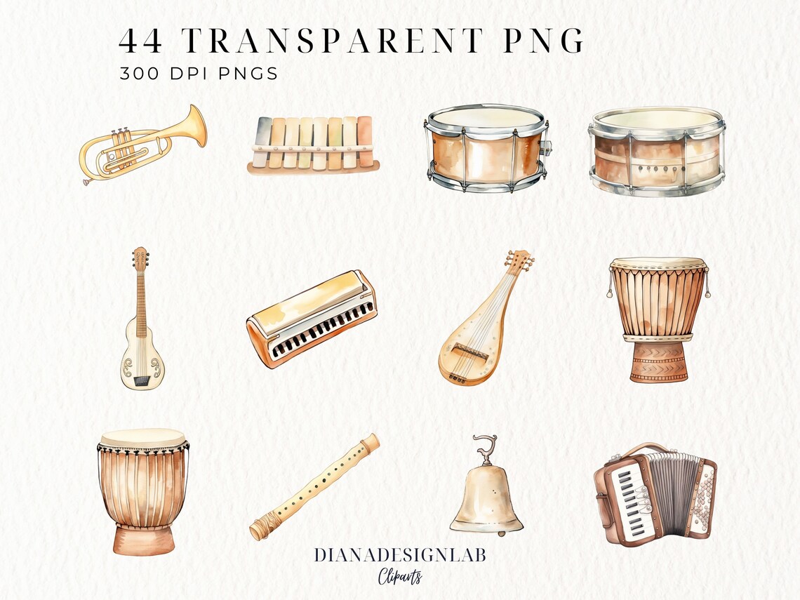 Clipart Watercolor Musical Instruments, Music Clipart, Transparent Png ...